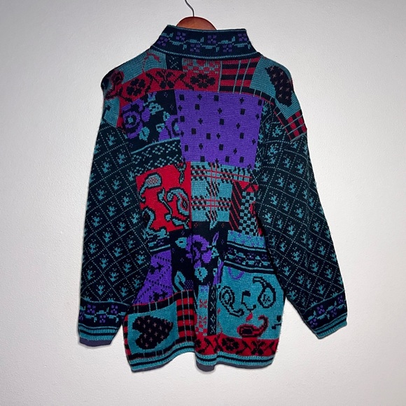 Vintage | Sweaters | Retro Patchwork Print Sweater | Poshmark